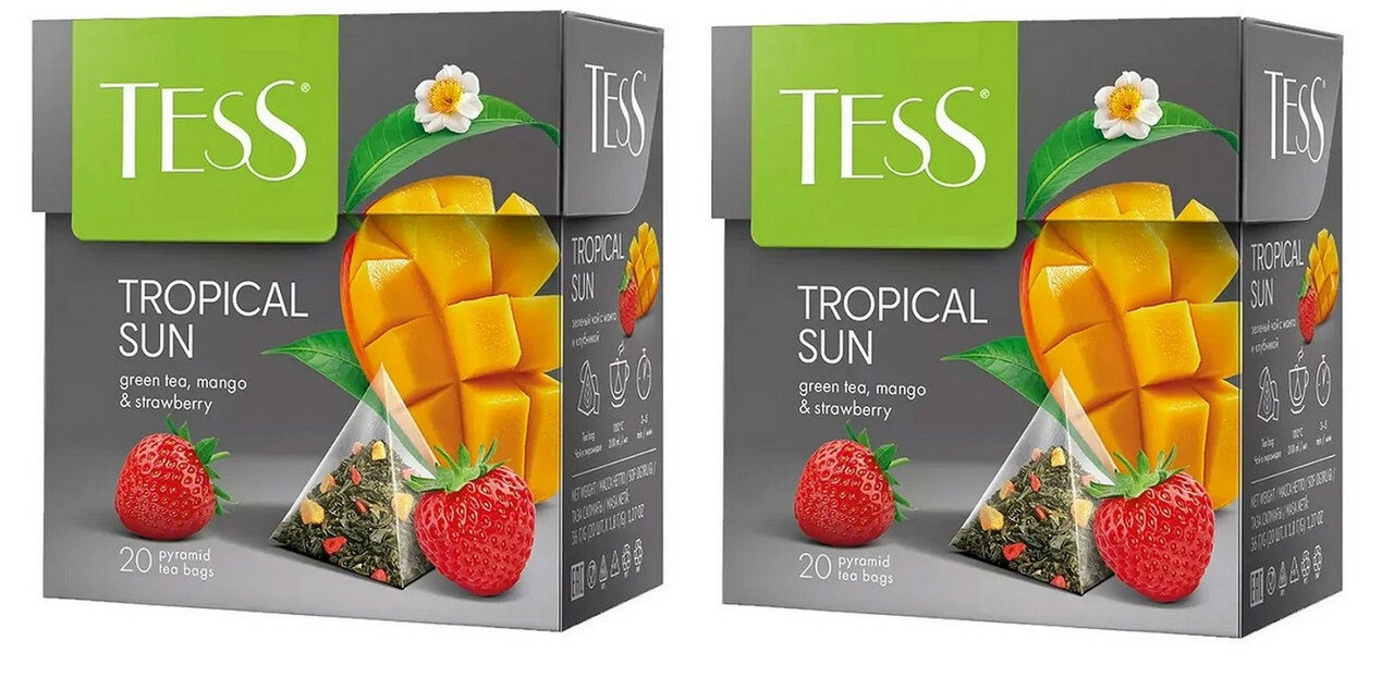 Tess Чай зеленый в пирамидках, Tropical Sun, 20п х 1,8г, 2 шт