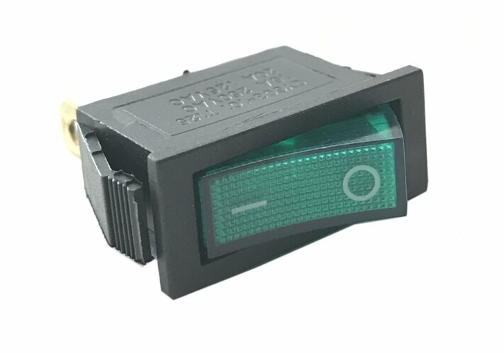 2 шт, Переключатель KCD3-101N-C3-G/3P на 250 Вольт, зеленый, с подсветкой, 3 контакта. Аналоги: REXANT 36-2212, IRS-101-1C, RWB-404, SC-791