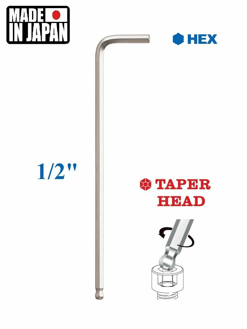 1/2" дюйм. Сделано в Японии ключ удлиненный шестигранный с шарообразной головкой TL-1/2 EIGHT-ex