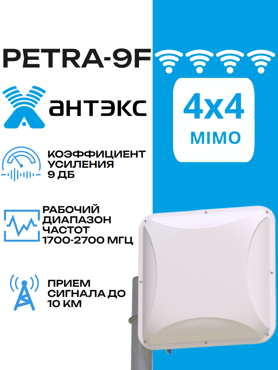 Антенна PETRA-9F MIMO 4х4/ 1700-2700 МГц/ 4*9Дб/ 4*F-female