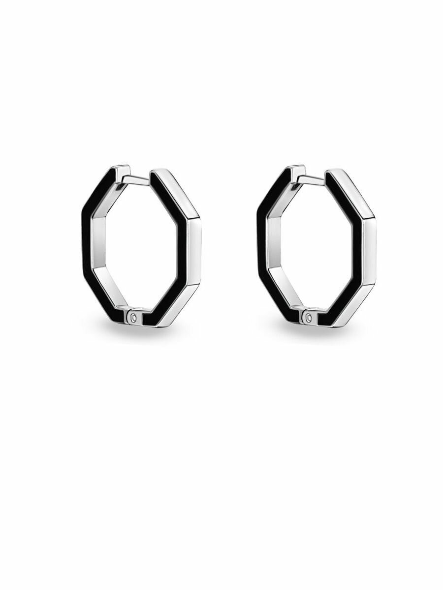 Серьги FLEUR DE NEIGE JEWELRY, серебро, 925 проба, эмаль, длина 2 см, , черный/серебристый — фото 1