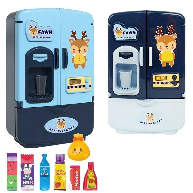 Игрушка для подражания взрослым холодильник для детей, материал экологичный ABS, цвет синий и красный, возраст от 3 лет, размер продукта 12.5*6*19CM, цвет подводки воды и ручки двери рандомно, цвет аксессуаров рандомно
