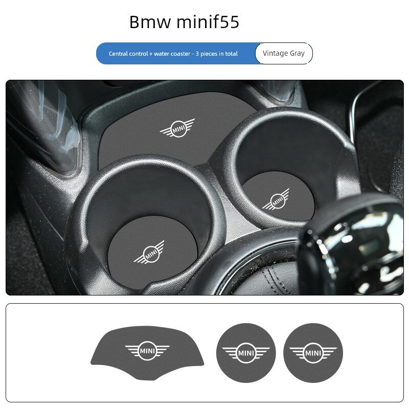 Набор ковриков для панели приборов и стаканчика BMW Mini F55, винтажный серый, 3 шт. для интерьера автомобиля
