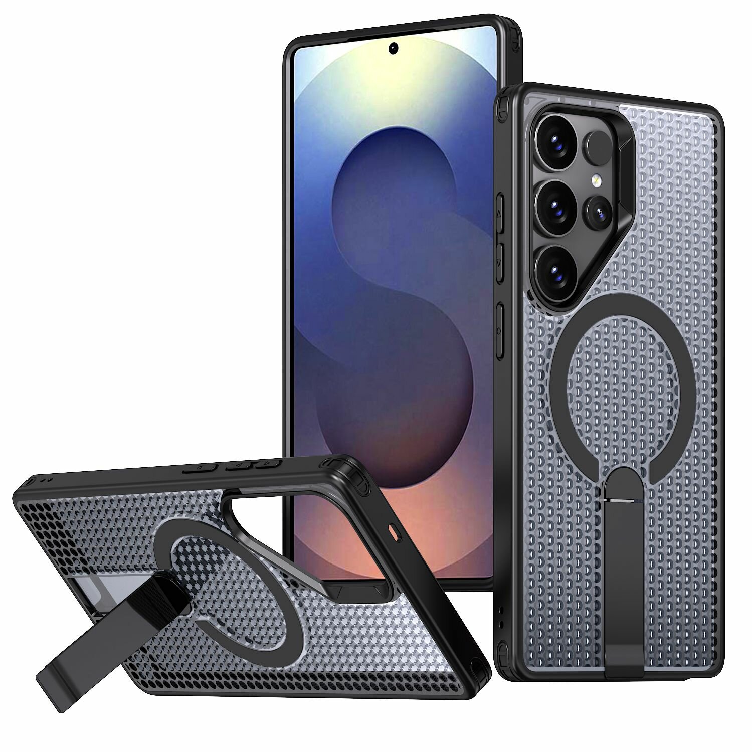 Прозрачный чехол Mesh Pro Magnetic Case для Samsung Galaxy S25 Ultra (черный)