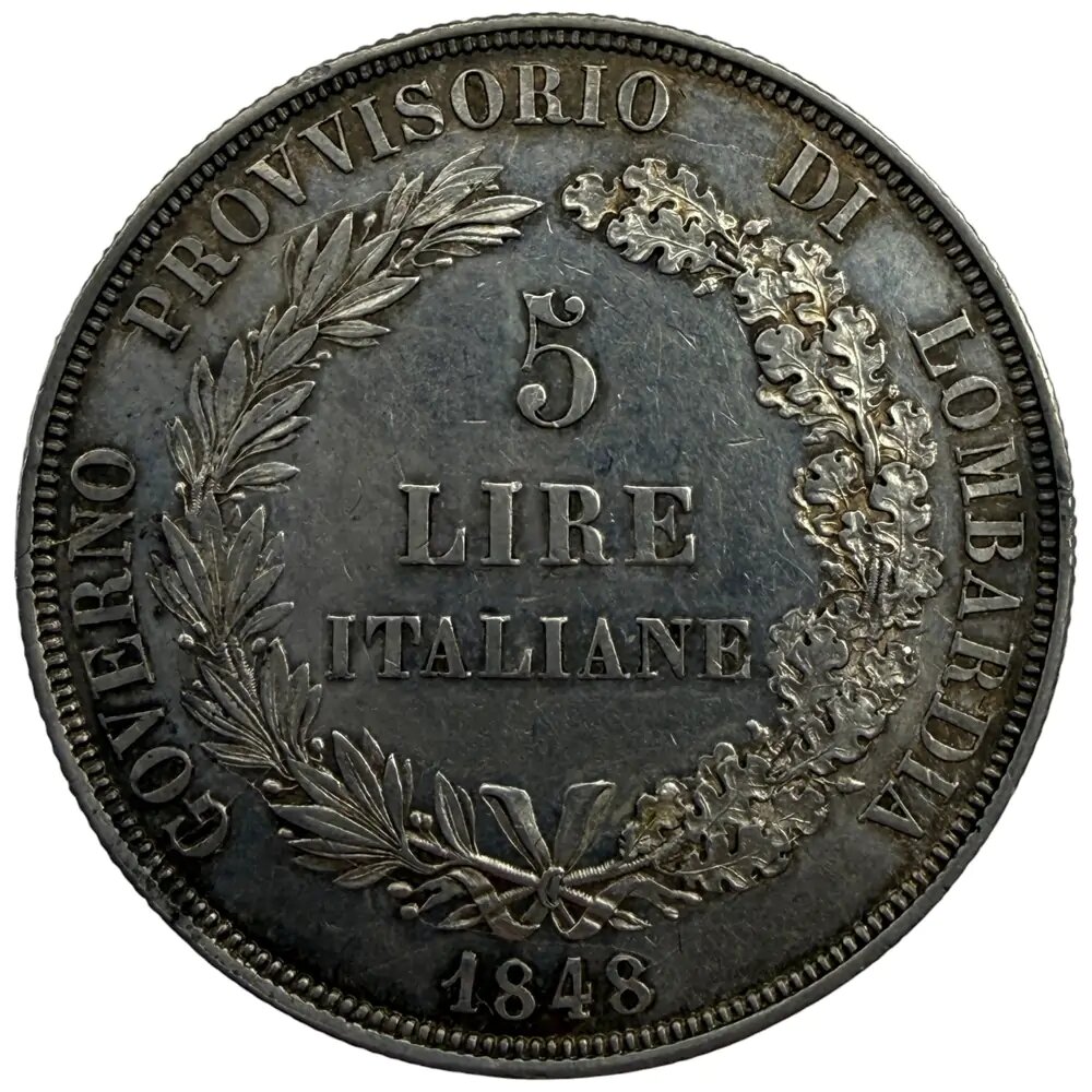 Италия, Ломбардия 5 лир 1848 г. (Лот №3)