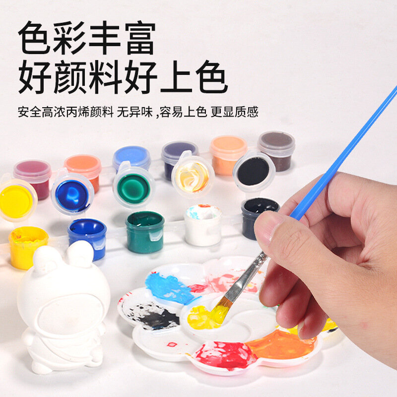 Набор из 12 цветных красок с кистями и палитрой для DIY декора гипсовых изделий, тема Нового года