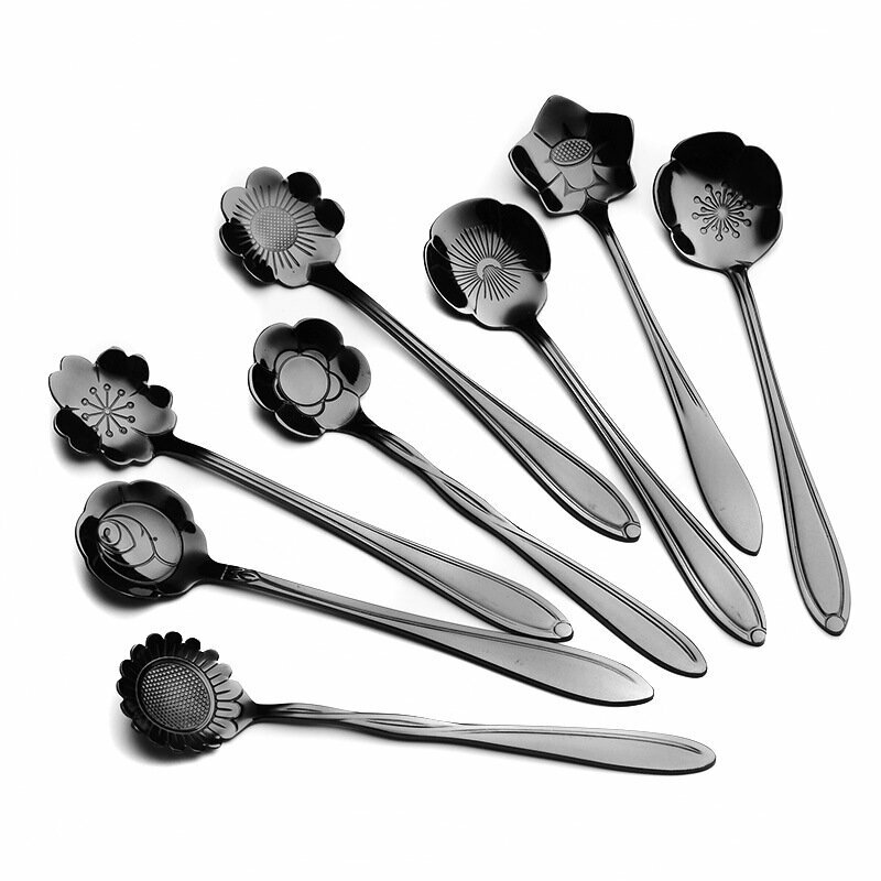 Эксклюзивная ирисцентная позолоченная ложка с лепестками, радужная ложка сакуры, ложка в форме розы, ослепительная золотая кофейная ложка