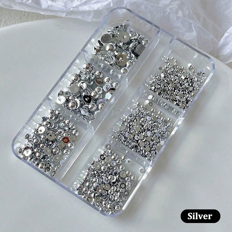 3D-шармы полусферы HNKMP золото и серебро для дизайна ногтей Silver