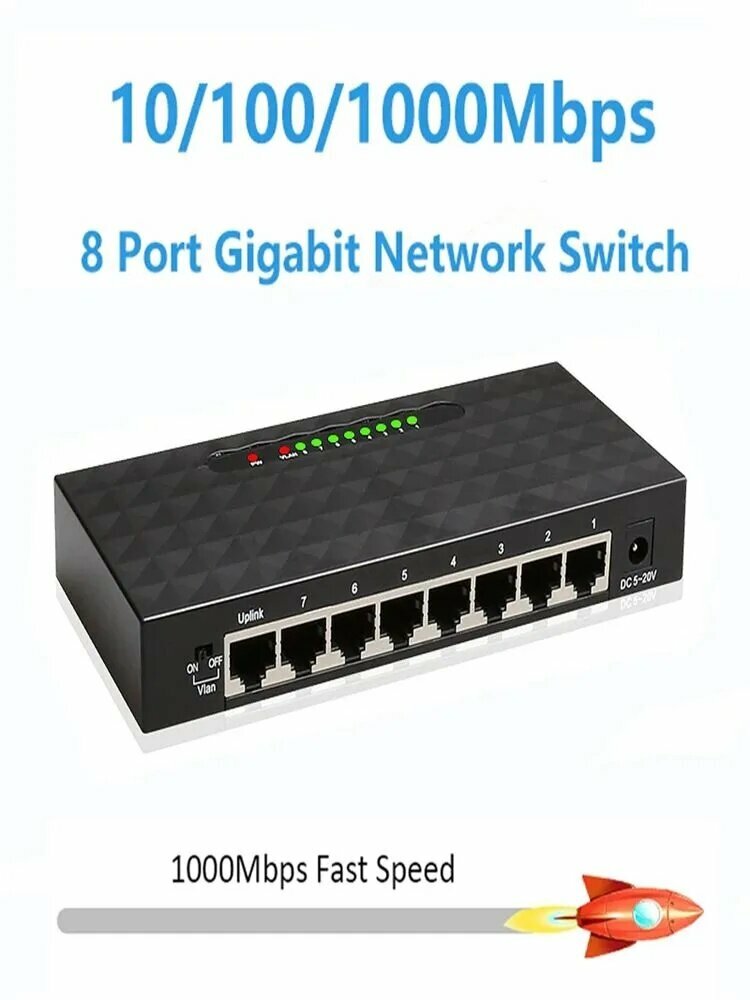 EU 1000 Мбит/с 8-портовый коммутатор Ethernet Концентратор RJ45 Интернет-распределитель