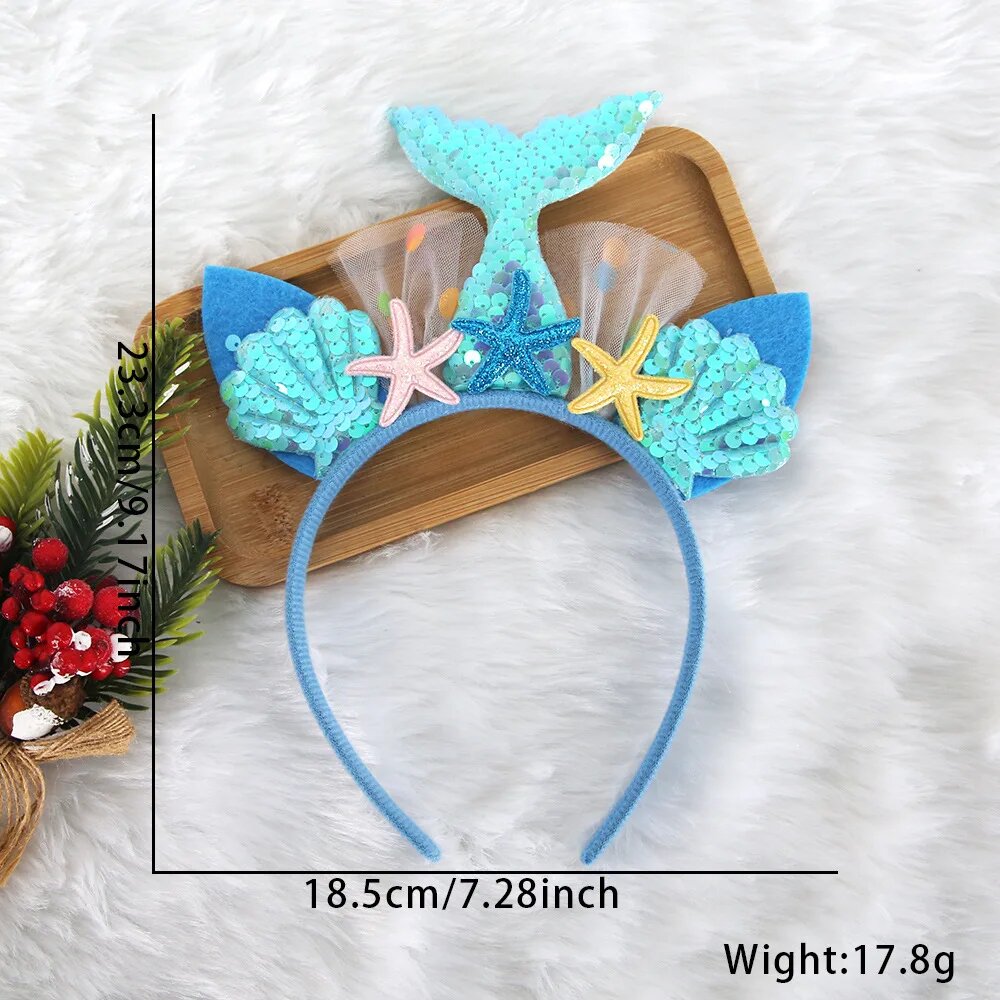 Повязка на голову с хвостом русалки для девочки Light Blue Mermaid