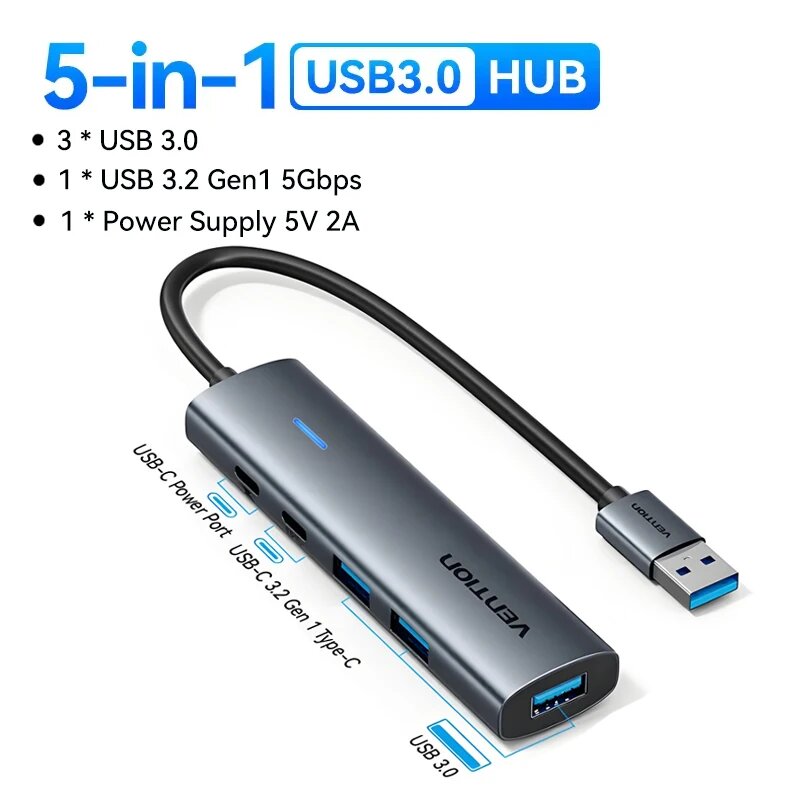 Vention USB-C хаб 5-в-1 USB 3.0, USB 3.2
