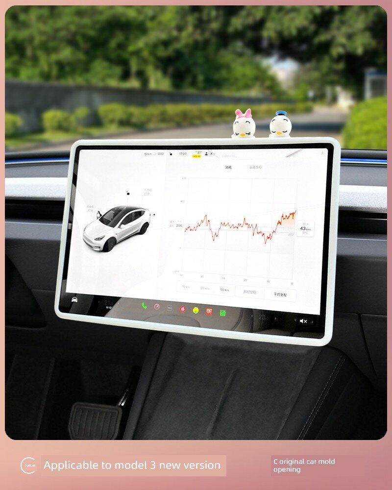 Силиконовый защитный каркас для экрана Tesla Model 3/Y с белой рамкой и парой утконосов - премиальная защита