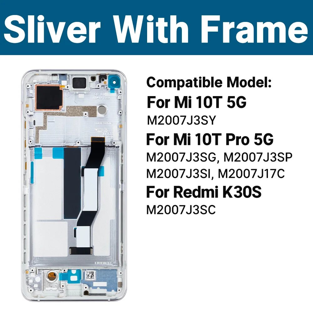 Дисплей в сборе Xiaomi Mi 10T Pro 5G, Sliver With Frame