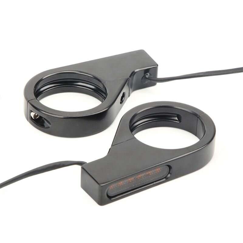 Модифицированная передняя вилка мотоцикла с защелкивающимся светодиодным указателем поворота желтого и белого цветов-черный