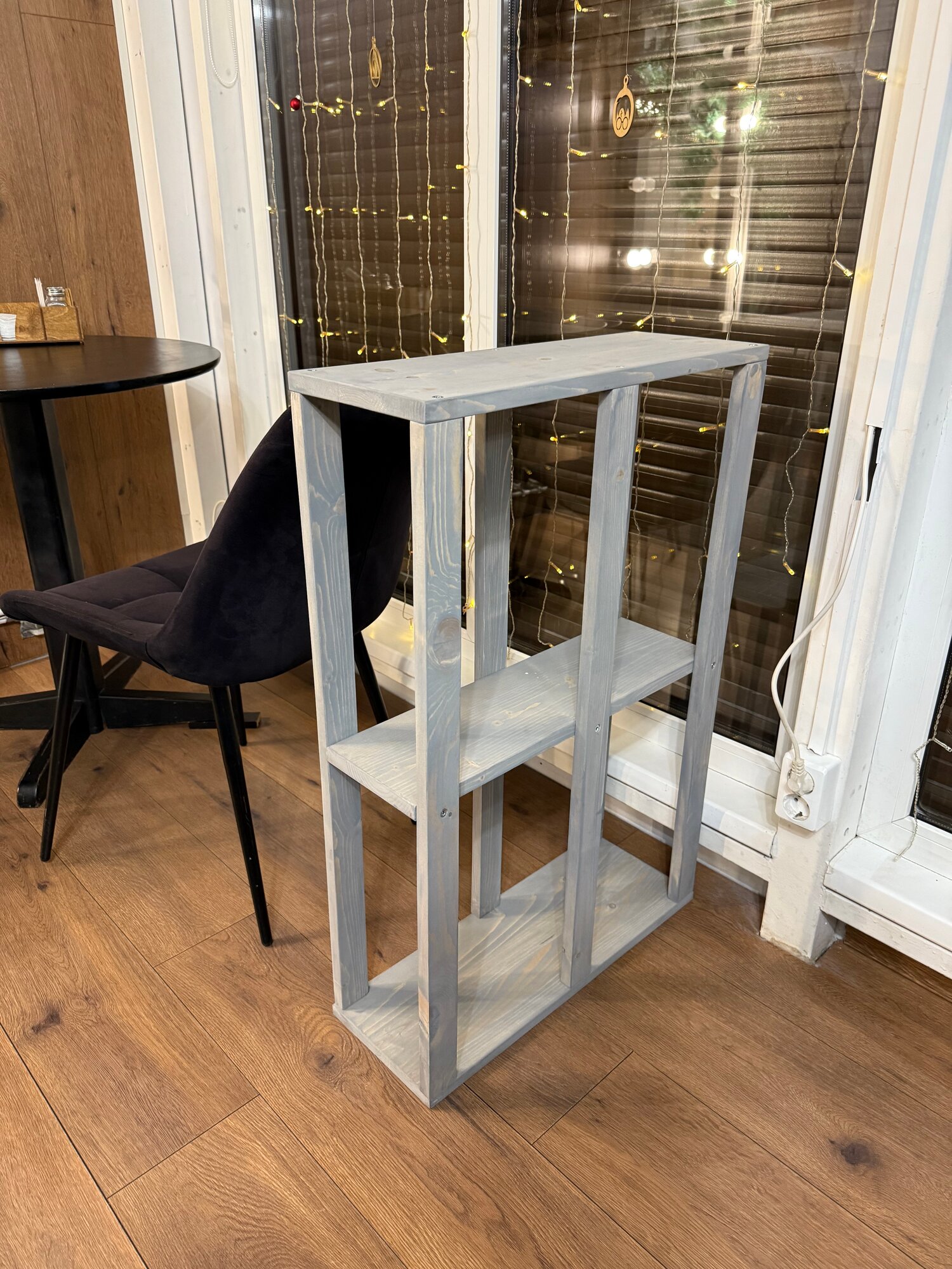 Полка - стеллаж "Крепкий-55-С" из натурального дерева (сосна) 19.5 х 85 х 55 см. Цвет Серый