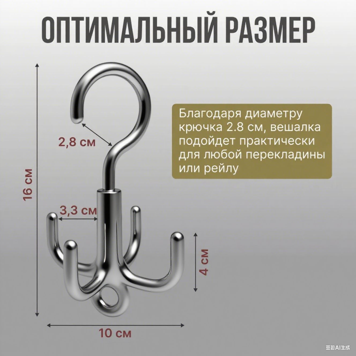 Organizer для вещей, 1 шт, пластик, серебристый, для аксессуаров, поддерживает до 10 кг, для гардеробов, шкафов, прихожих, ABS пластик