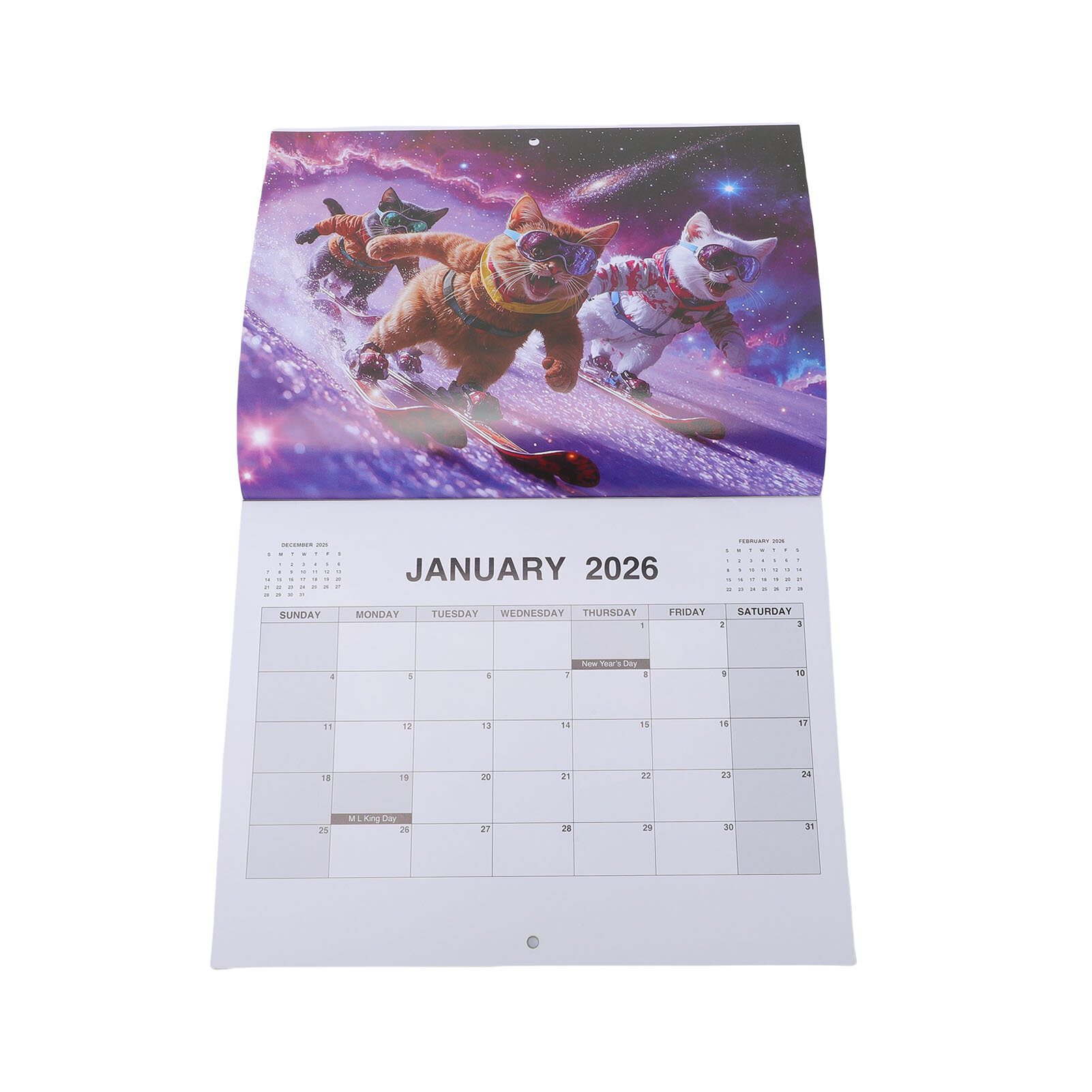 Календарь с космическими кошками на 2026 год. Забавный кошачий тематический подарок-календарь для планирования. Медная бумажная пластина.