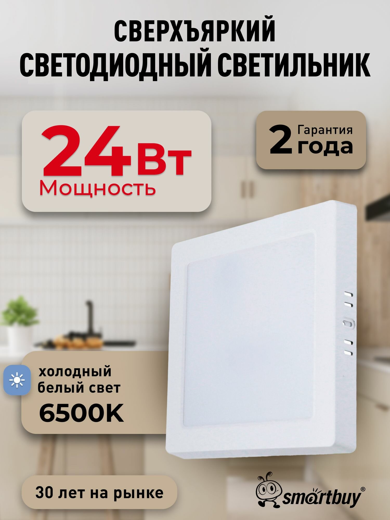 Светильник потолочный светодиодный накладной 24Вт 6500K