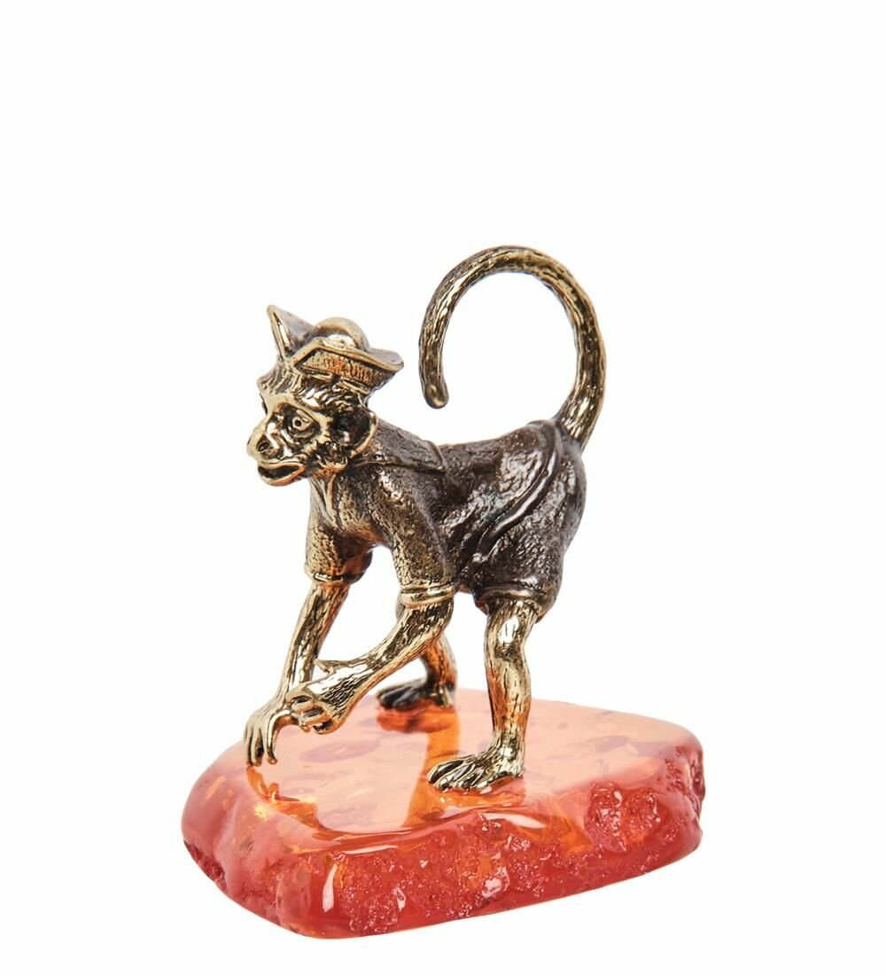 Фигурка Обезьяна Моряк (латунь, янтарь) A2088004 Народные промыслы, бронзовый
