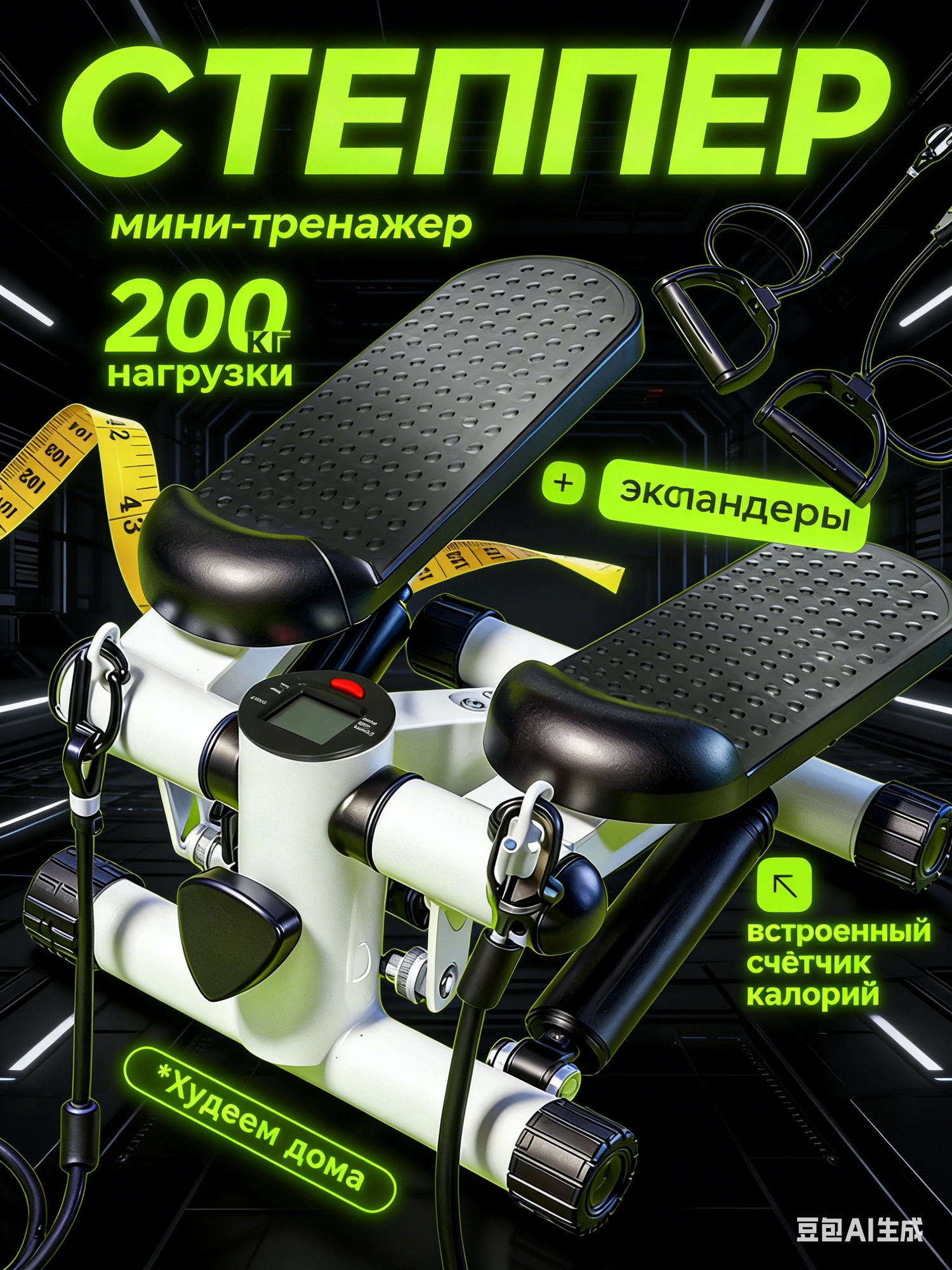 Степпер-тренажер для ног, бедер и ягодиц с эспандерами, максимальная нагрузка 200 кг