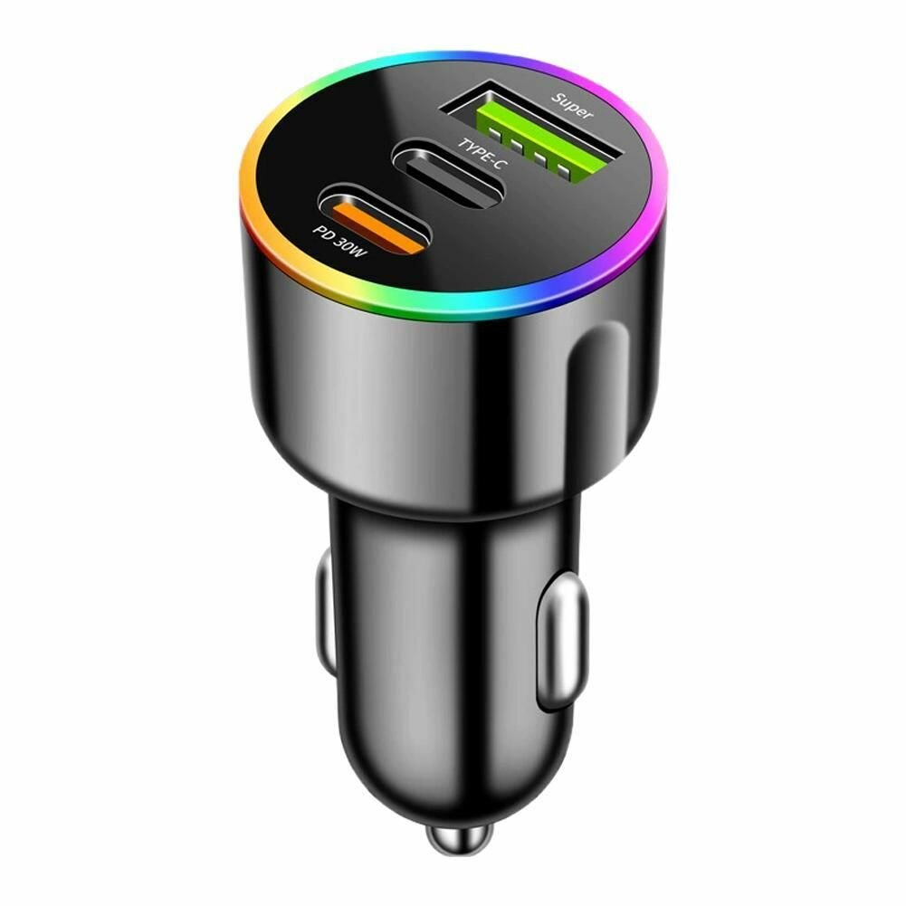 Зарядка быстрая автомобильная в гнездо прикуривателя / разветвитель - переходник USB Type-C