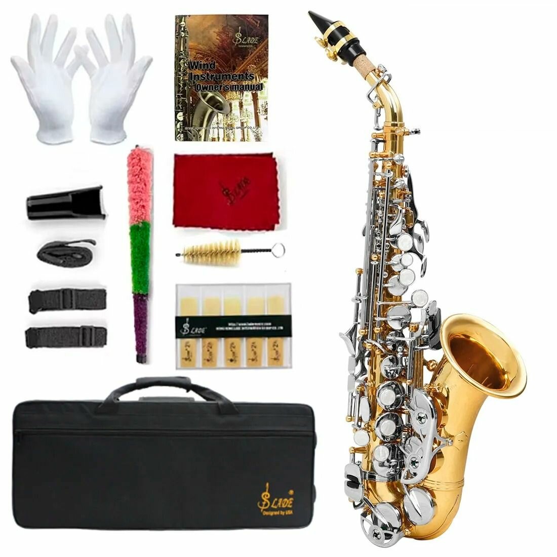 Сопрано-саксофон B E Falling Key, комплект для начинающих саксофонов с золотой покраской