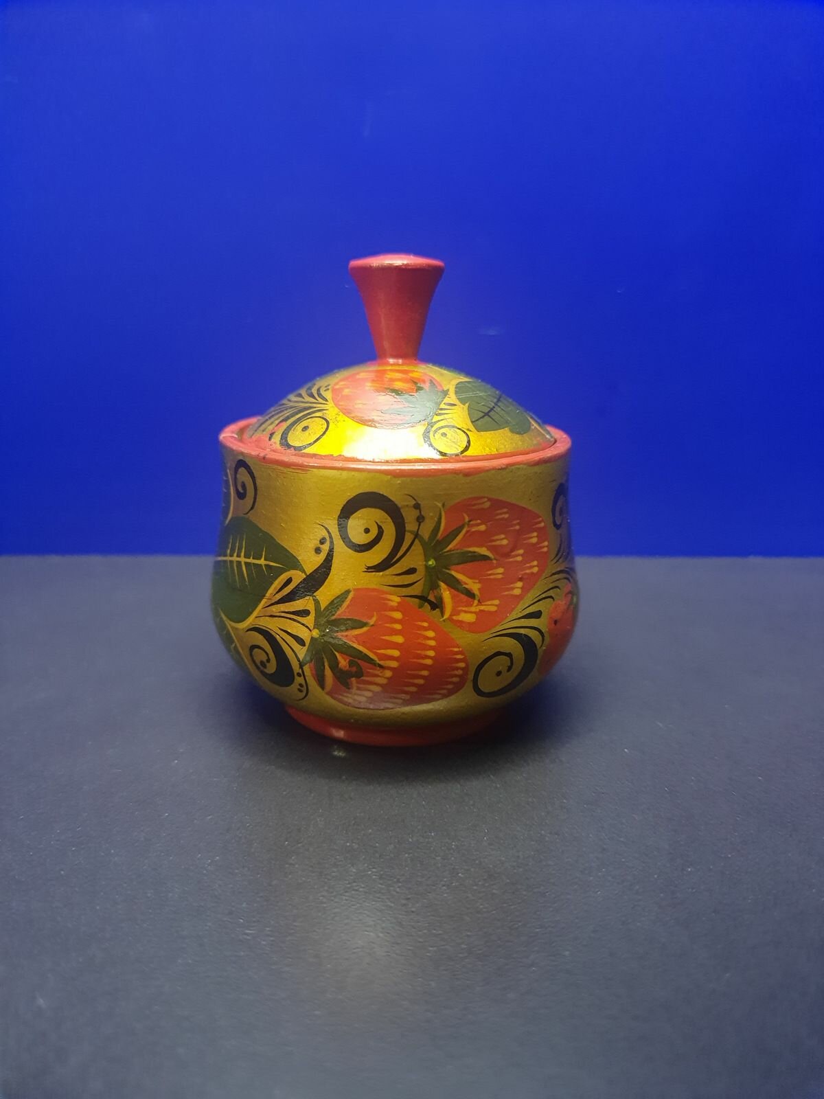 Солонка с крышкой Хохлома, винтаж СССР 80е