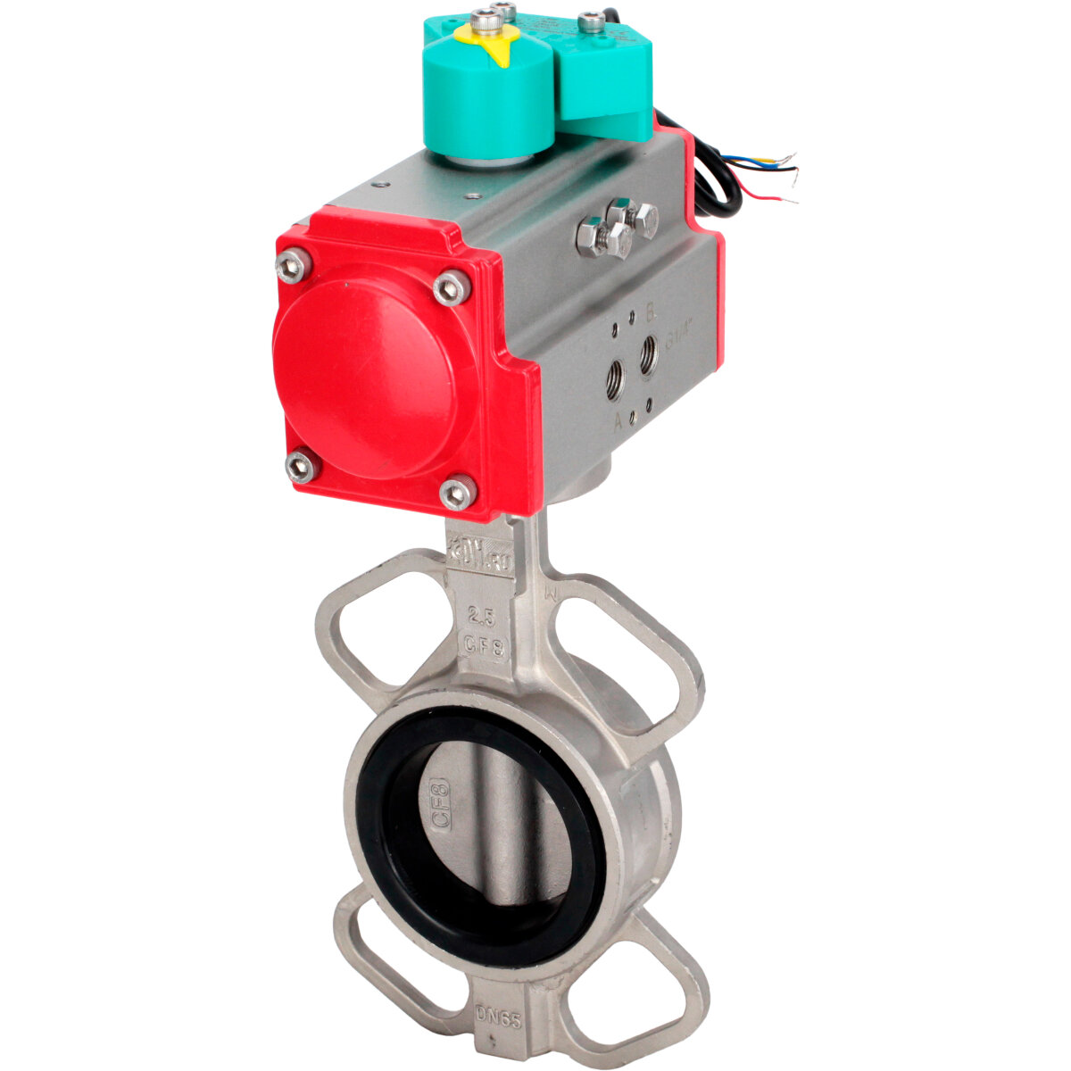 Затвор дисковый поворотный DN. ru 304-304-VITON-2W-Fb-H Ду65 Ру16 корпус - нержавеющая сталь 304, диск - нержавеющая сталь 304, уплотнение - VITON, с пневмоприводом DA-065 и магнитным переключателем МППП-200