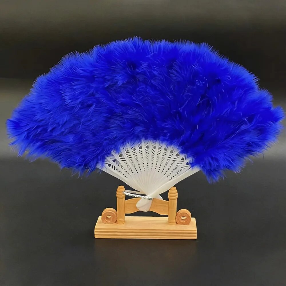 Синий танцевальный веер из перьев, style 4-Blue
