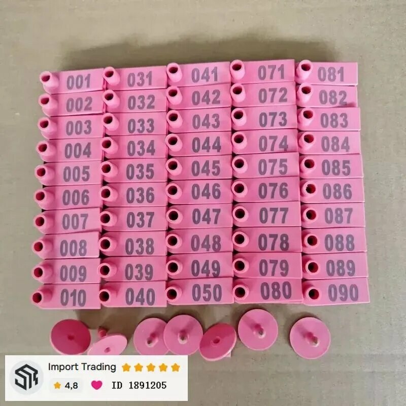 Бирки ушные для овец, коров, КРС и др. животных 100 шт. нумерация от 1 до 100, размер 48 x 18 мм, толщина 1,5 мм