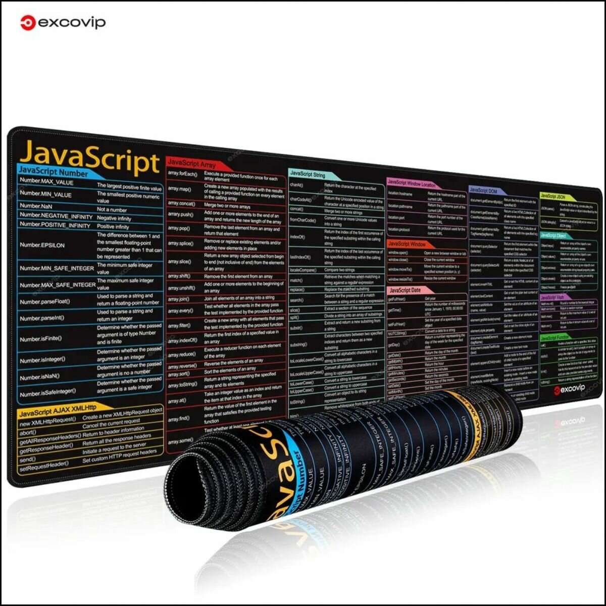 Коврик для мыши JavaScript, резиновая основа, 80X30CM, черный