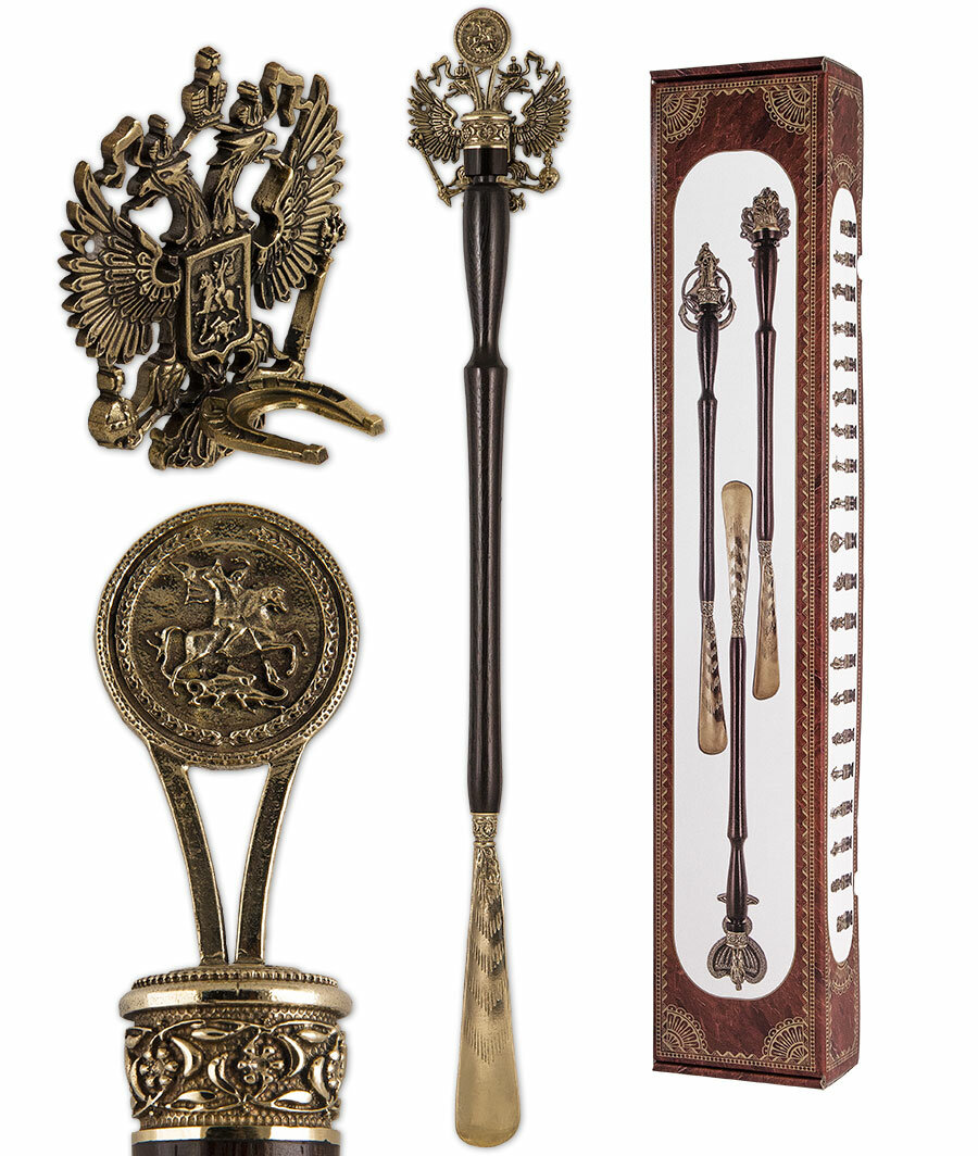 Рожок для обуви большой "Георгий" с крючком "Герб России" НРОБ-15георгий