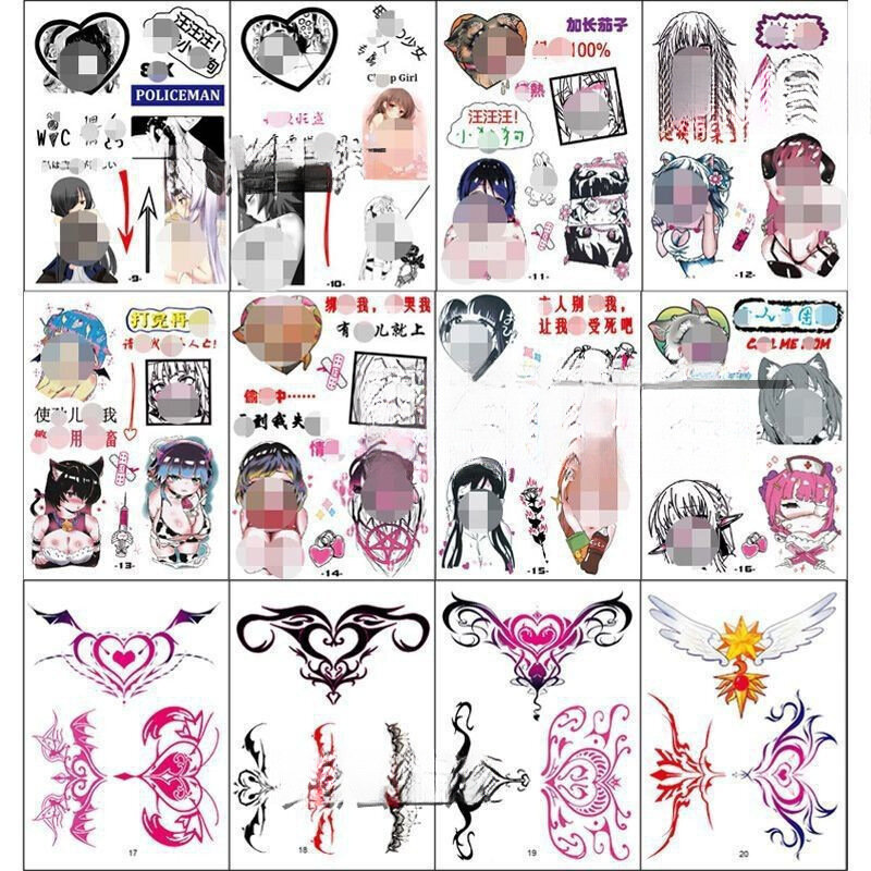 Горячие продажи светящихся стираемых наклеек с татуировкой демона для пар, веселые сексуальные татуировки для взрослых, грязные сексуальные наклейки на грудь и нижнюю часть живота