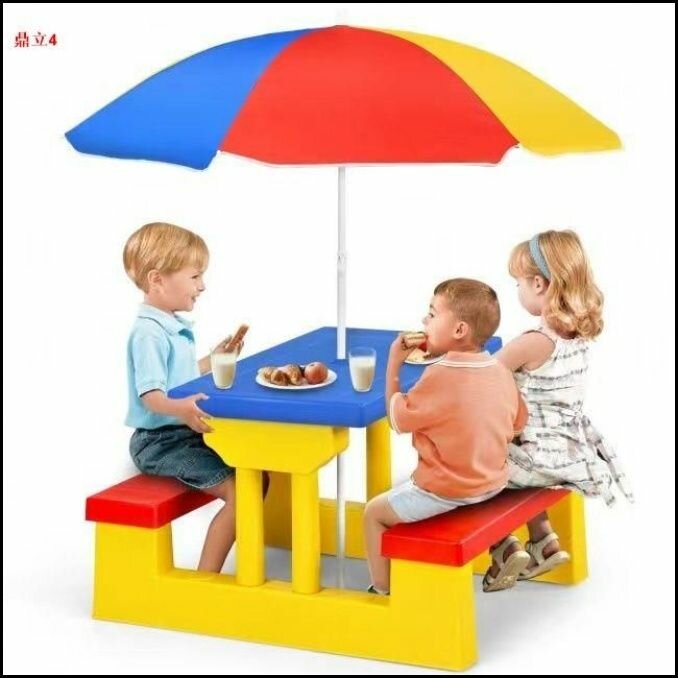 Эксклюзивный комплект садовых стола и стула для детей с зонтом