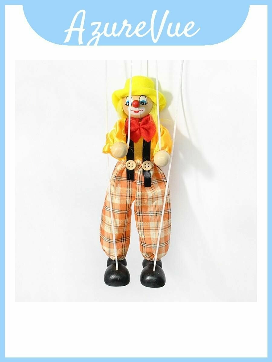 Детская деревянная кукла клоун handmade diy подарок для детей для кукольного театра желтый