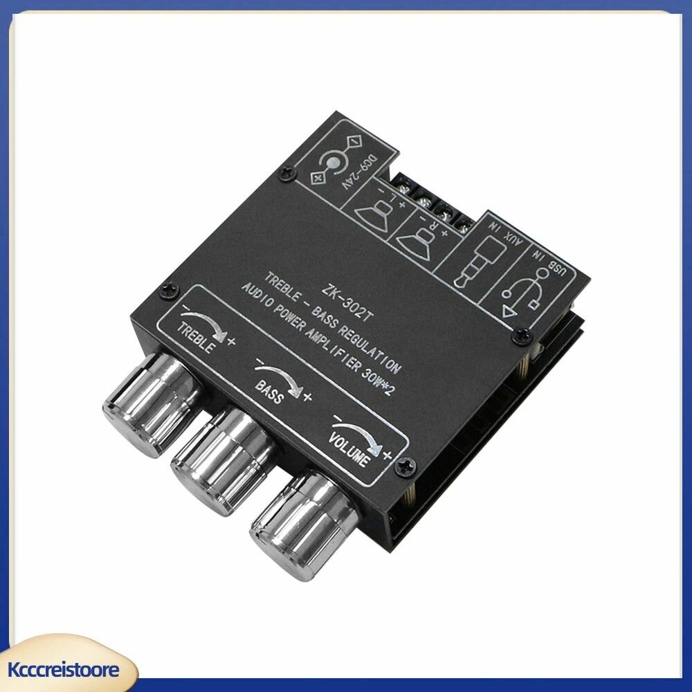 Усилитель ZK-302T 30Втx2, BT, высокая мощность, защита, AUX/USB, управление