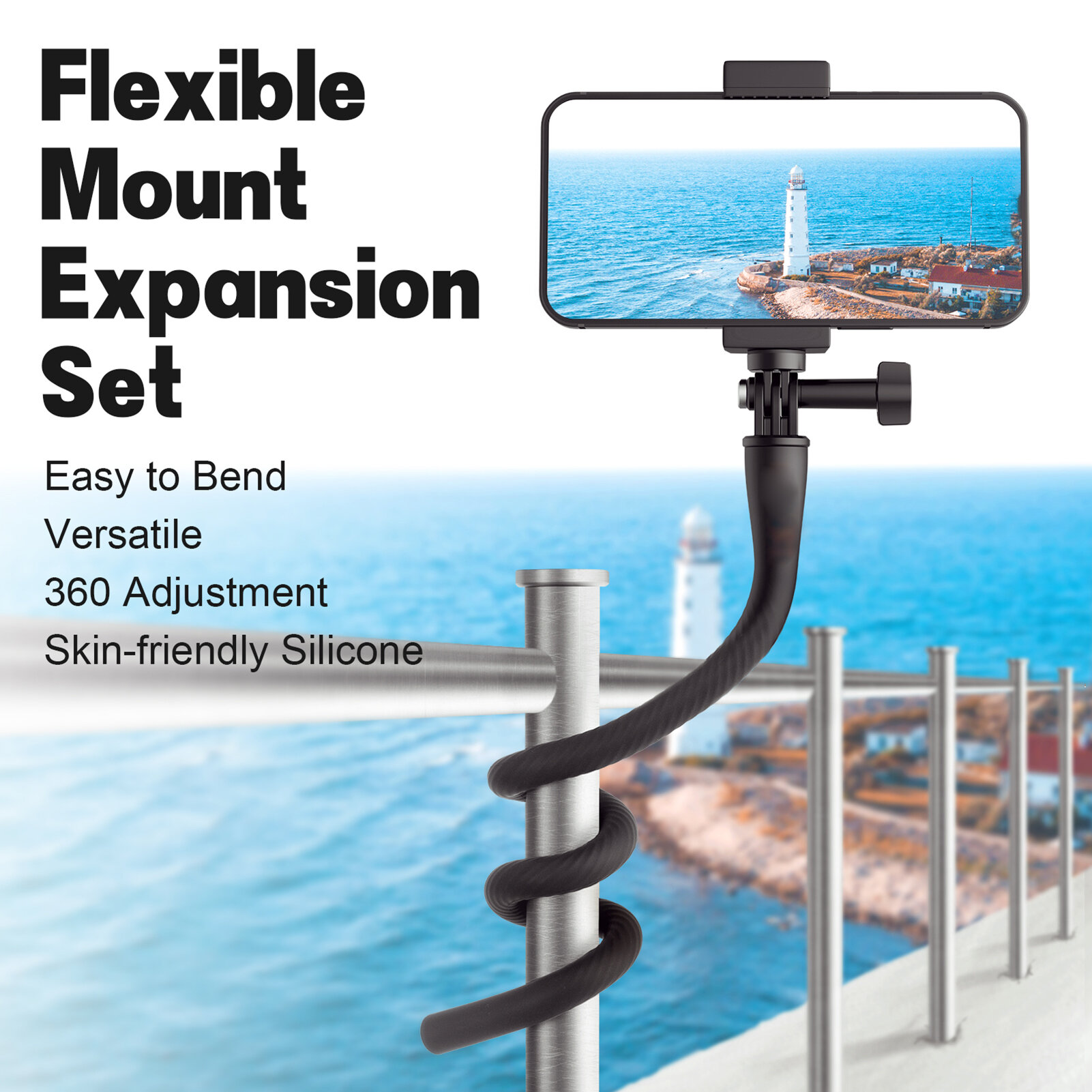 TELESIN TE-FM-003 20,4-дюймовый держатель для телефона, гибкая подставка для камеры, поворотный кронштейн на 360°, грузоподъемность 300 г/0,66 фунта, резьбовое отверстие 1/4 дюйма, адаптер для спортивной камеры и зажим для телефона, совместимый с