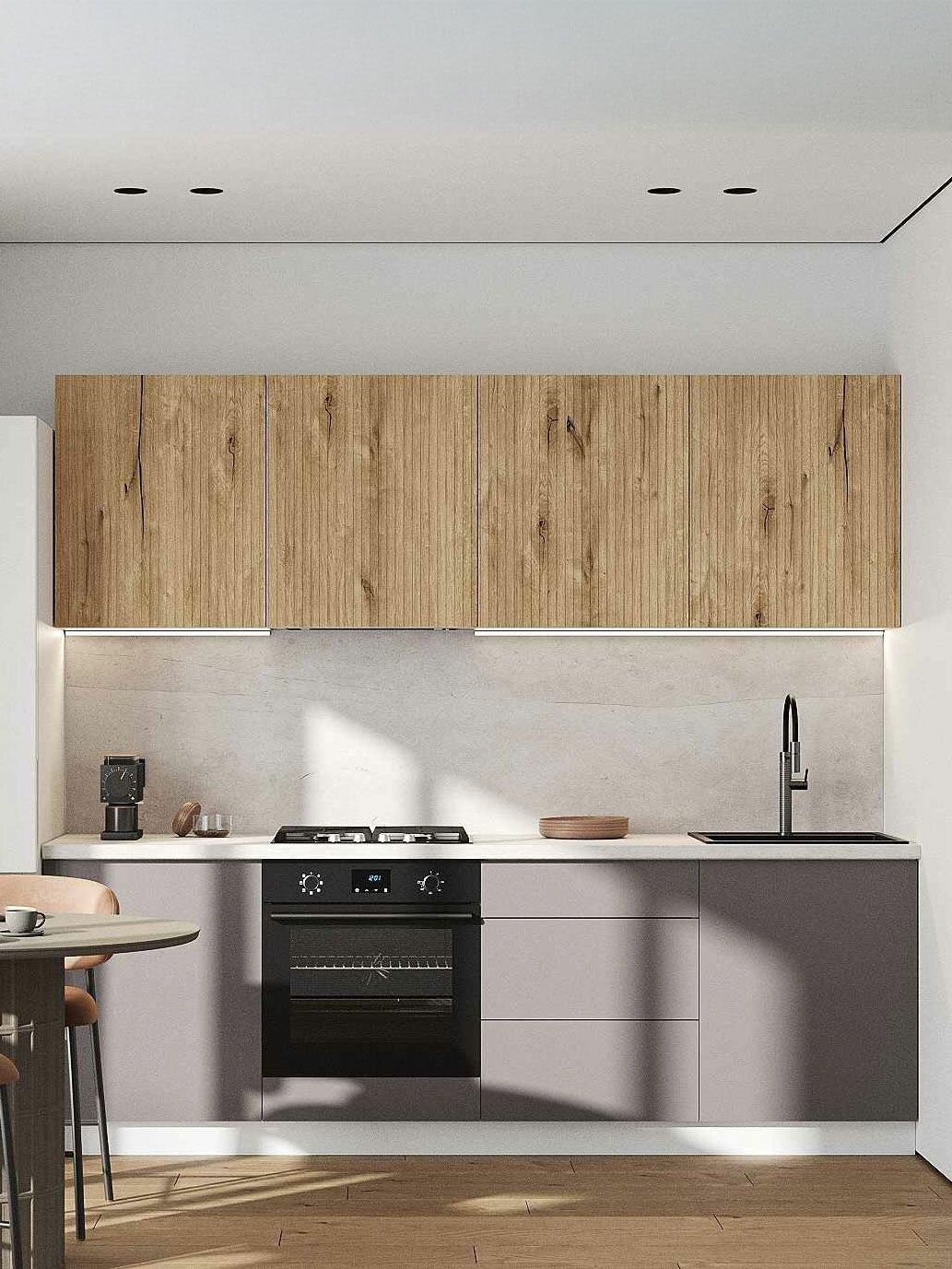 Кухонный гарнитур Комби 2.4 м, мебель для дома и кухни, Белый / Дуб Торонто / Грей