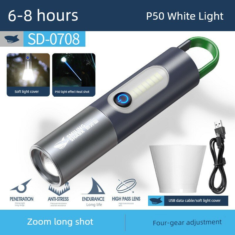 Смайл Шарк Переменная фокусировка светодиодного фонарика с чипом P50 - компактный удобный фонарь для походов и