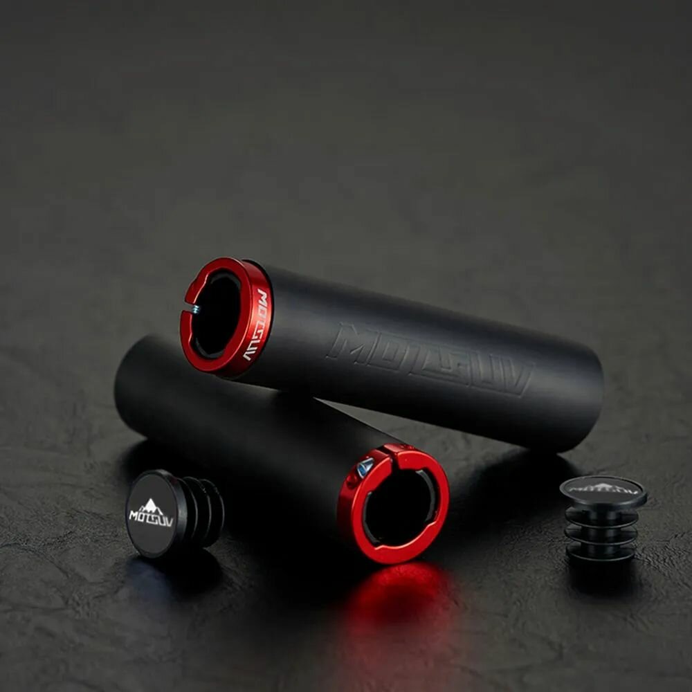 Грипсы, Алюминиевое кольцо, Силикон, С крышкой, красная