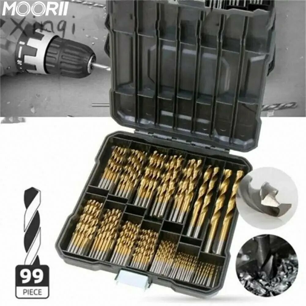Набор титановых спиральных сверл, 99 шт, обычные наконечники против ходьбы, высокоскоростные стальные сверла из быстрорежущей стали, наборdd21