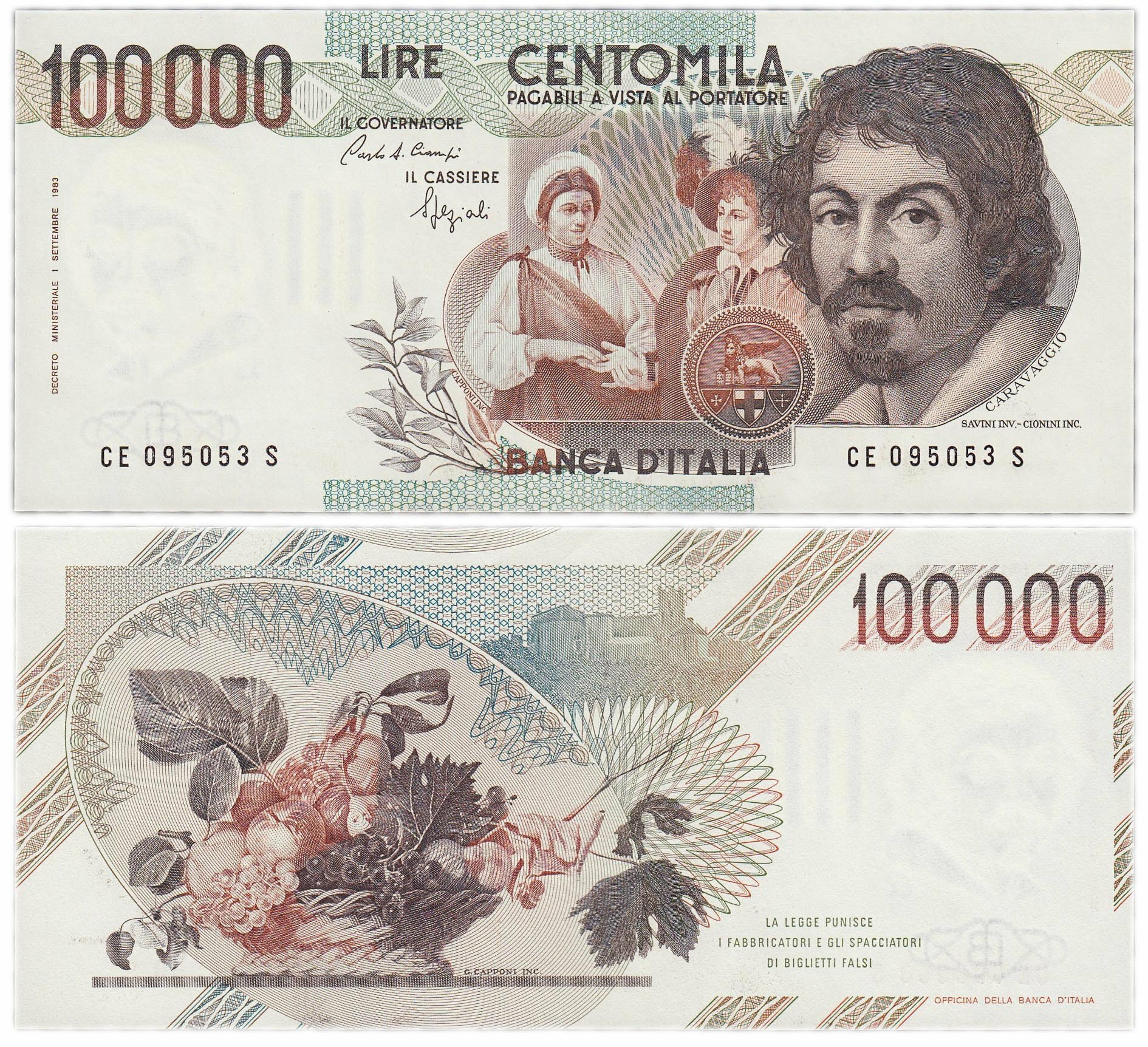 Италия 100000 лир 1983 года Pick 110b