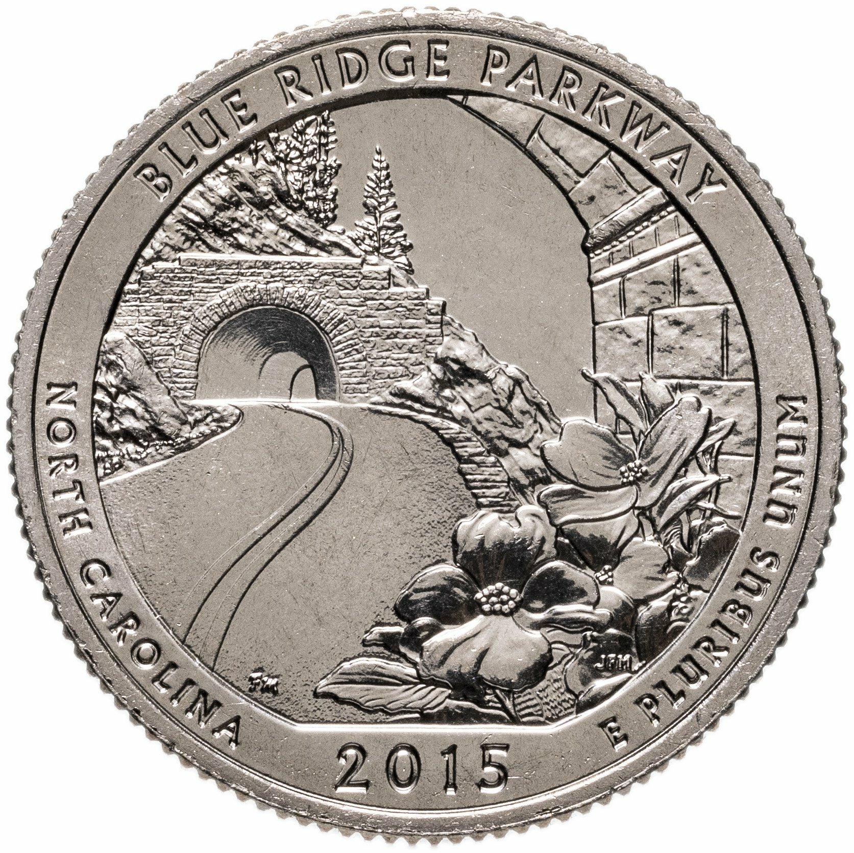 США 1/4 доллара 25 центов, квотер 2015 S — "Автодорога Блю-Ридж" 28-й парк, Мельхиор медь-никель, в сохранности UNC