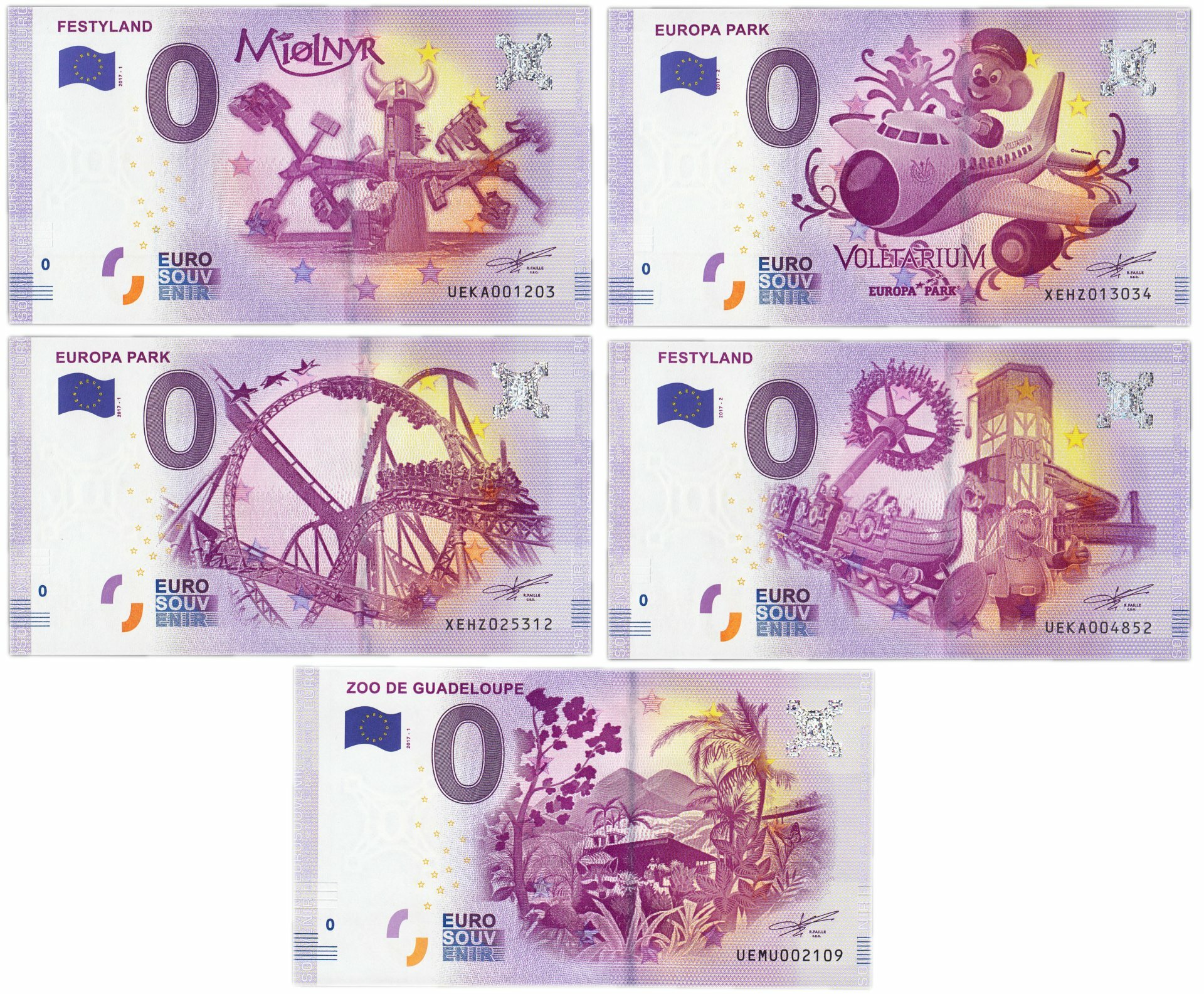 0 евро euro набор из 5 банкнот "Парки"