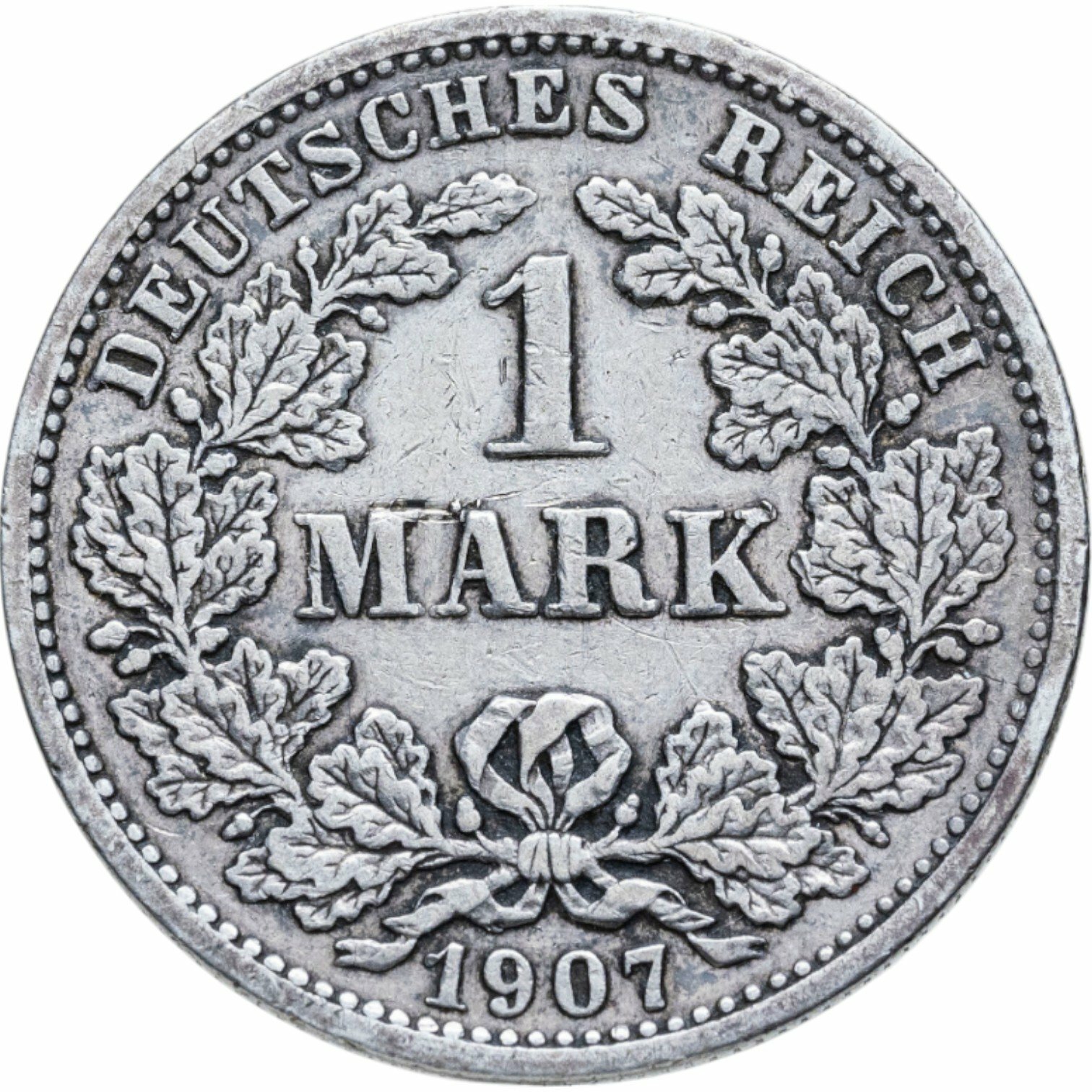 Германия 1 марка 1907 Знак монетного двора: "D" - Мюнхен, Серебро 900, в сохранности VF