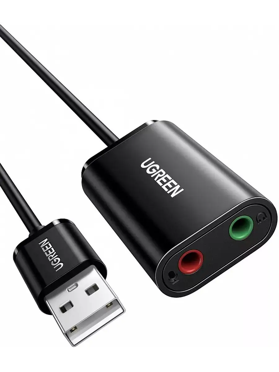 Внешняя звуковая карта UGREEN US205 (30724) USB External Sound Adapte Черный Audio 3.5 mm, Microphone 3.5 mm RU