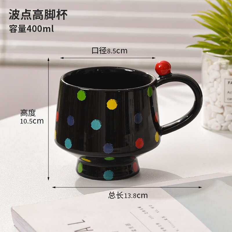 Кружка с высоким краем в горошек, кофейная кружка, высококачественная изысканная кружка, дизайн с чувством ниши, керамическая кружка, высокая эстетика для домашнего использования