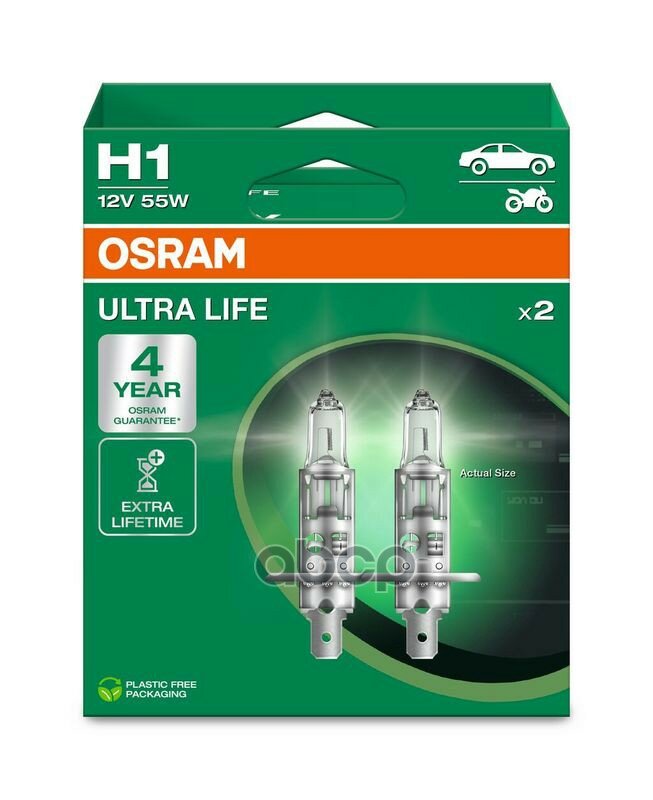 Лампа 12V H1 55W OSRAM ULTRA LIFE 2 шт. DUOBOX OSRAM 64150ULT-2HB Osram арт. 64150ULT-2HB
