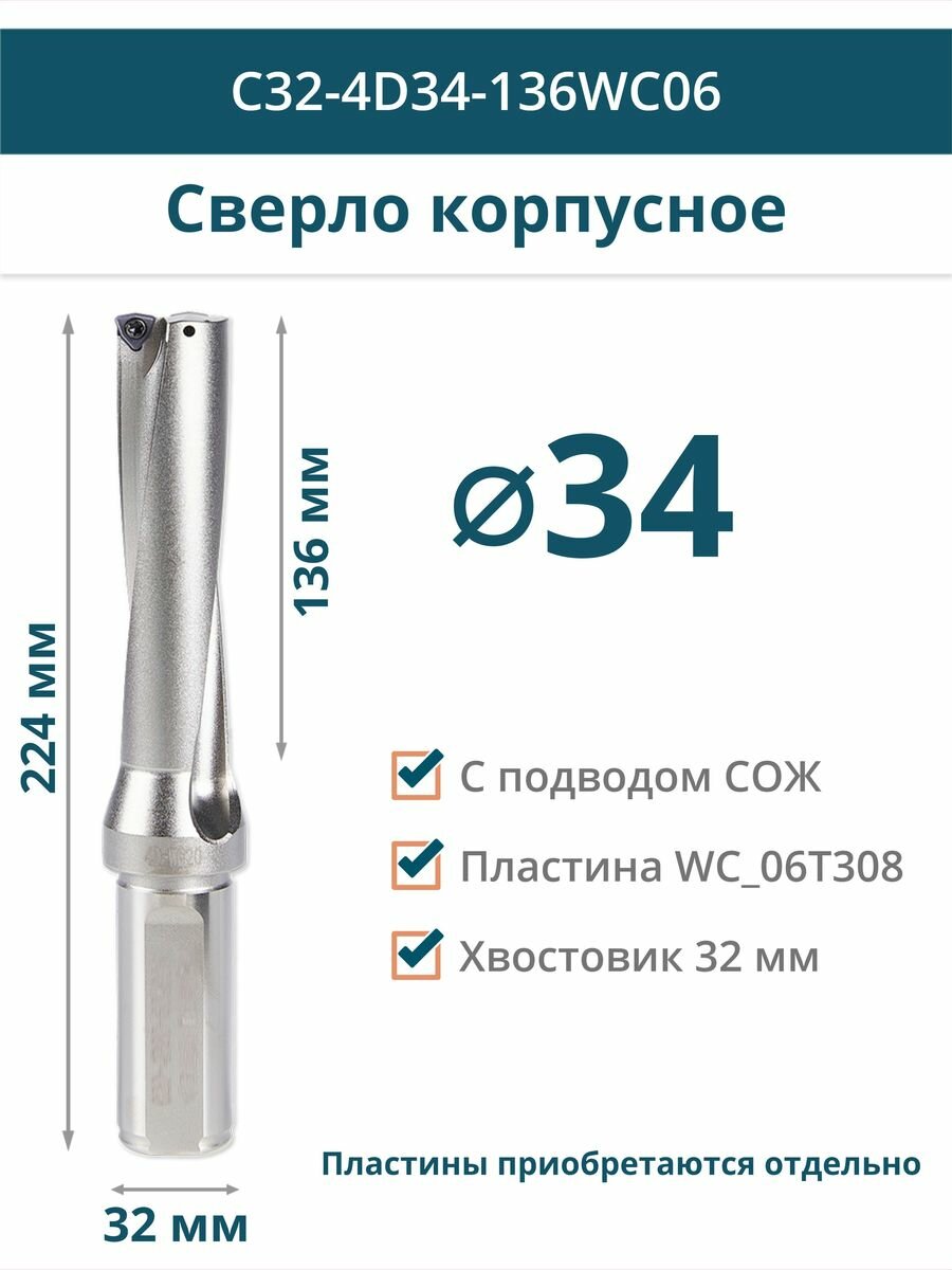 C32-4D34-136WC06 сверло корпусное 4D - 34 мм / сменная пластина WC_06T308