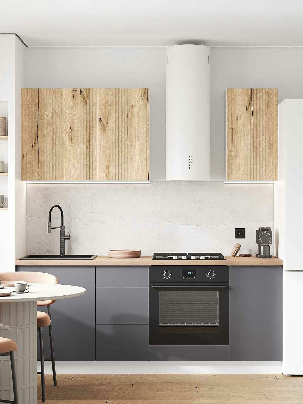 Кухонный гарнитур Комби 2 м, мебель для дома и кухни, Белый / Дуб Торонто / Графит